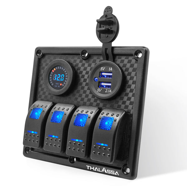 THALASSA 4 Gang Waterproof Marine Boat Rocker Switch Panel with Color ...